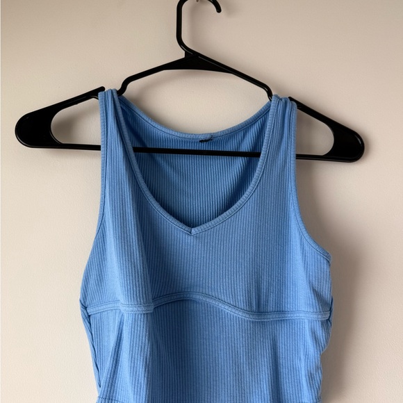 Tops | Blue Ribbed Tank Top | Poshmark